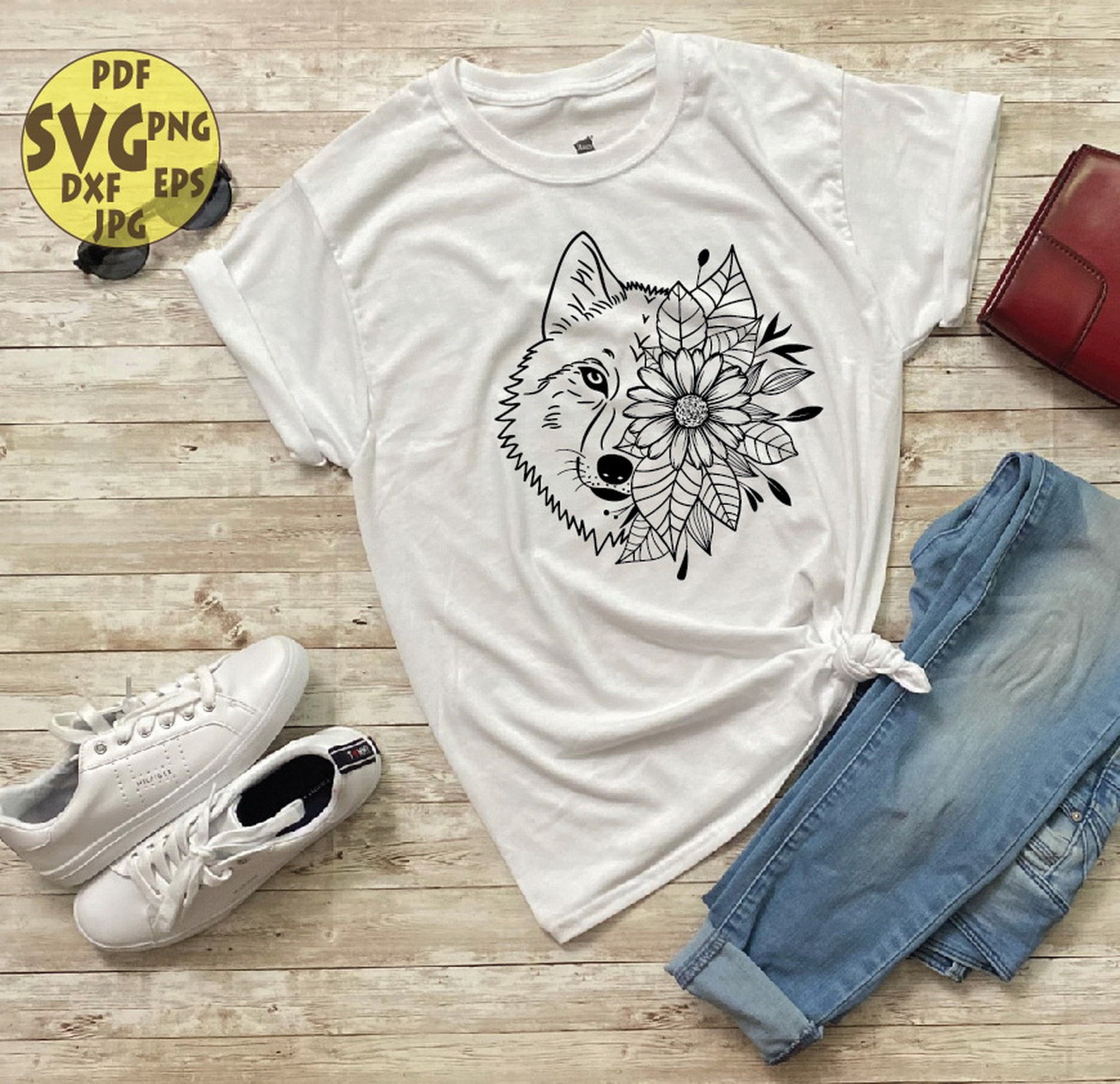 Wolf Svg 2 Wolves Svg Flower Wolf Svgwoodland Animal Svg - Etsy