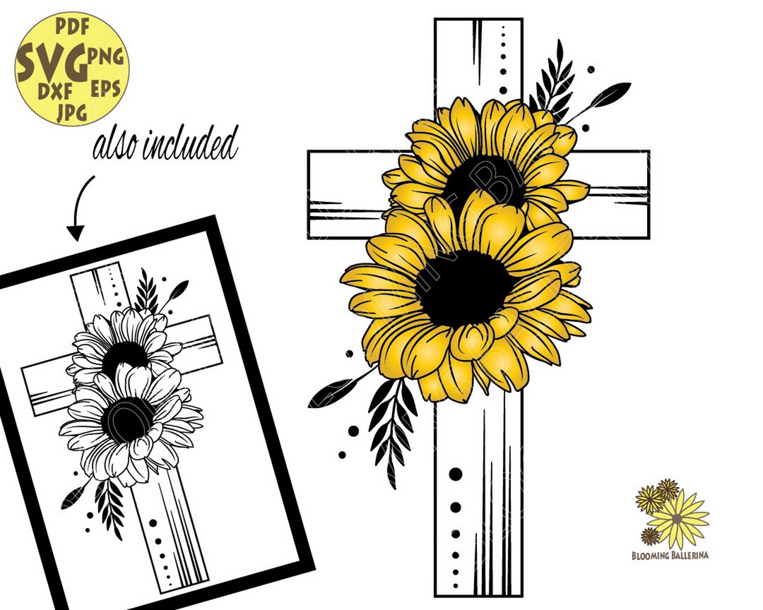 Cross With Sunflowers Svg File, Flower Cross Svg, Floral Cross Svg ...