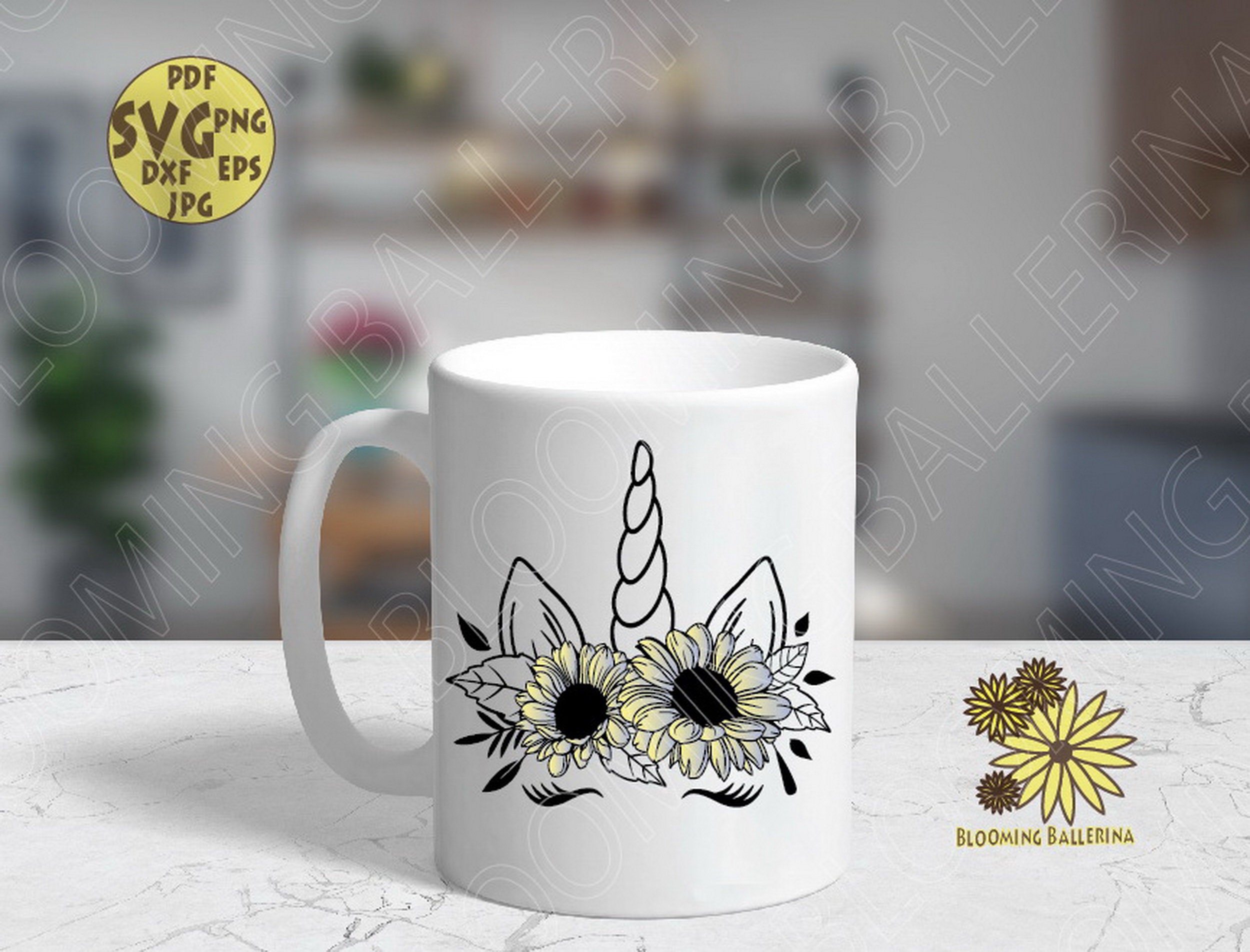 Sunflower Unicorn Face with flowers and leaves svg file | Etsy