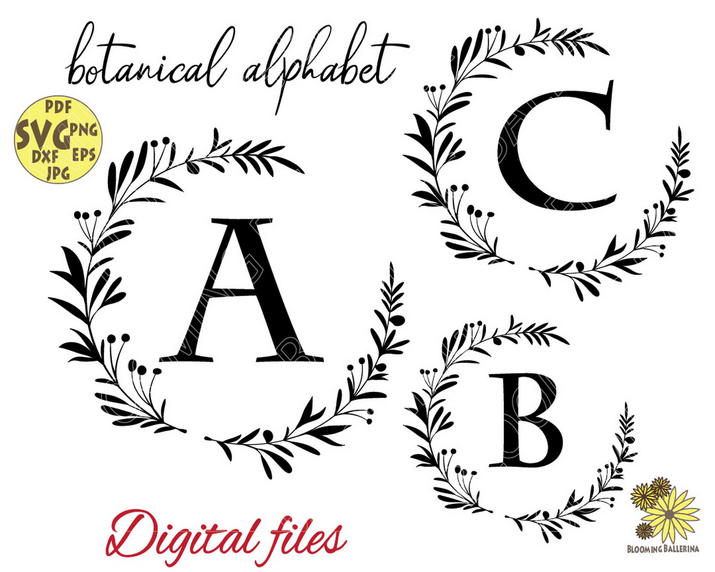 A to Z Alphabet Laurel Leaf With Initial Monogram Letter Svg File ...