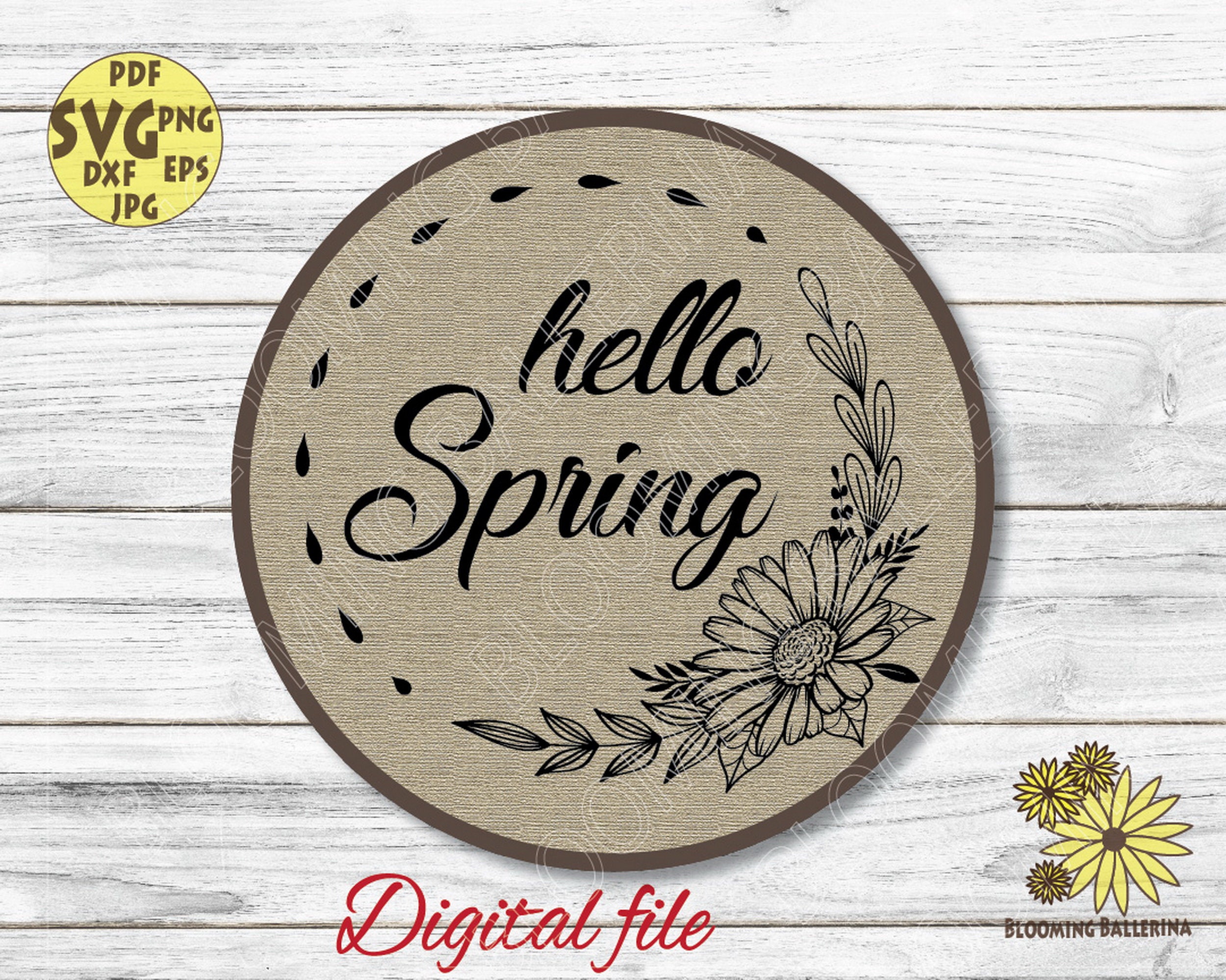 Hello Spring Svg Farmhouse Sign Svg Round Frame Svg Daisy - Etsy