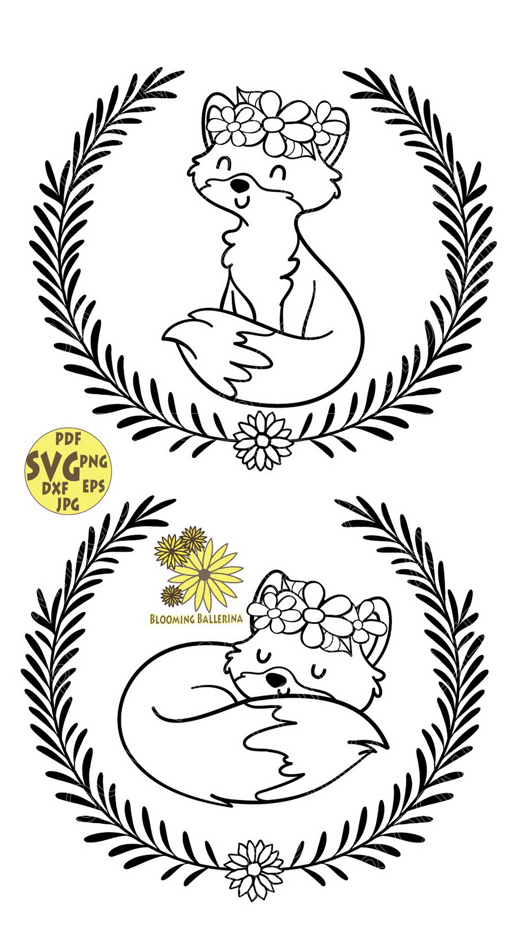 Flower Foxes Svg, Floral Fox Svg, Laurel Fox Svg, Cute Fox Svg, Cute ...