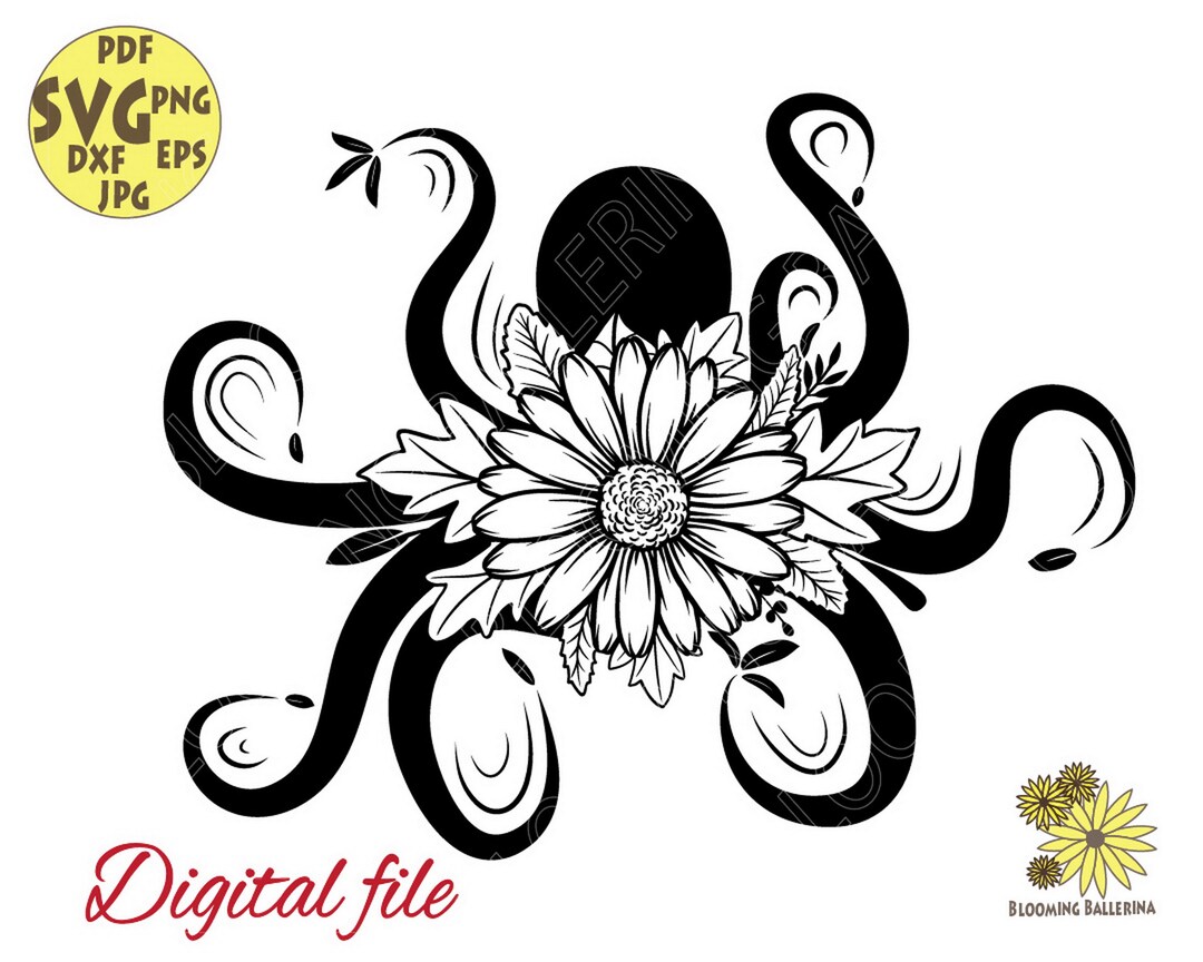 Octopus Svg, Daisy Svg, Flower SVG, Floral Octopus SVG, Flowers SVG ...