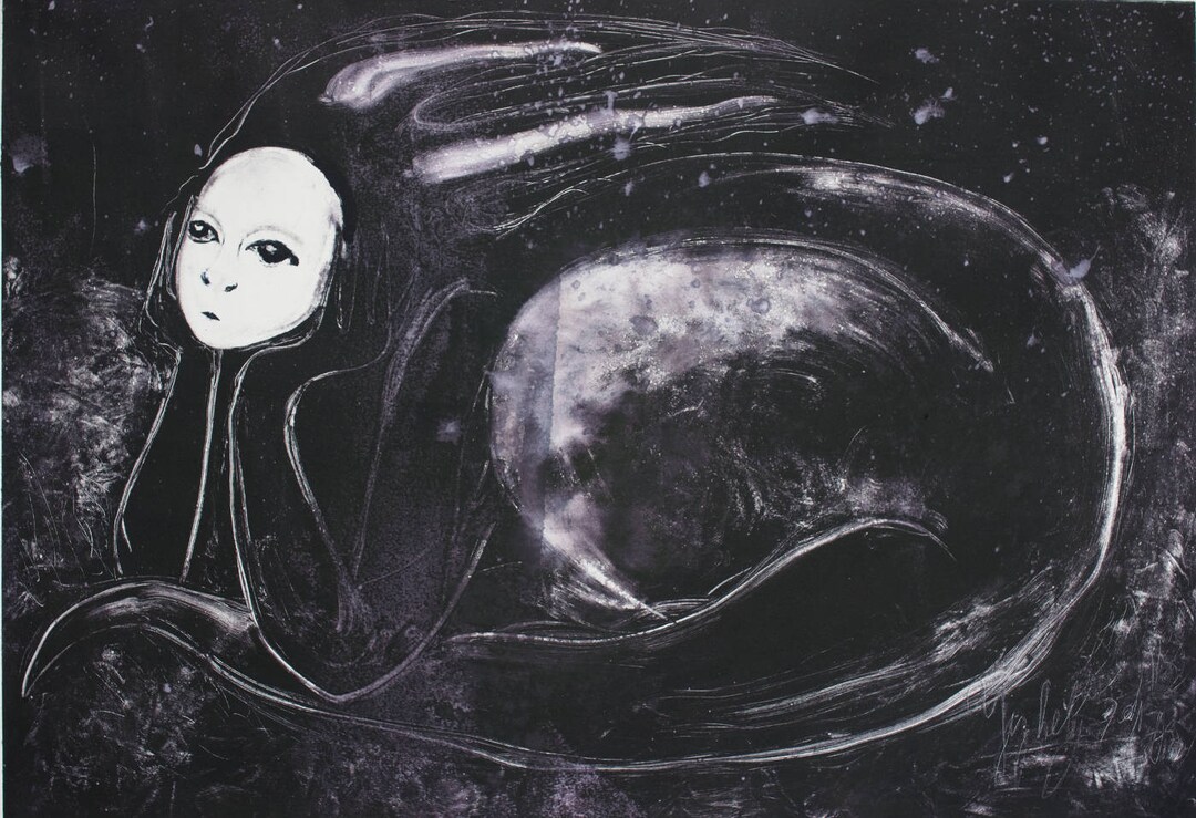 Introvert Fantasy Creature Fine Wall Art, Large Original Monotype ...