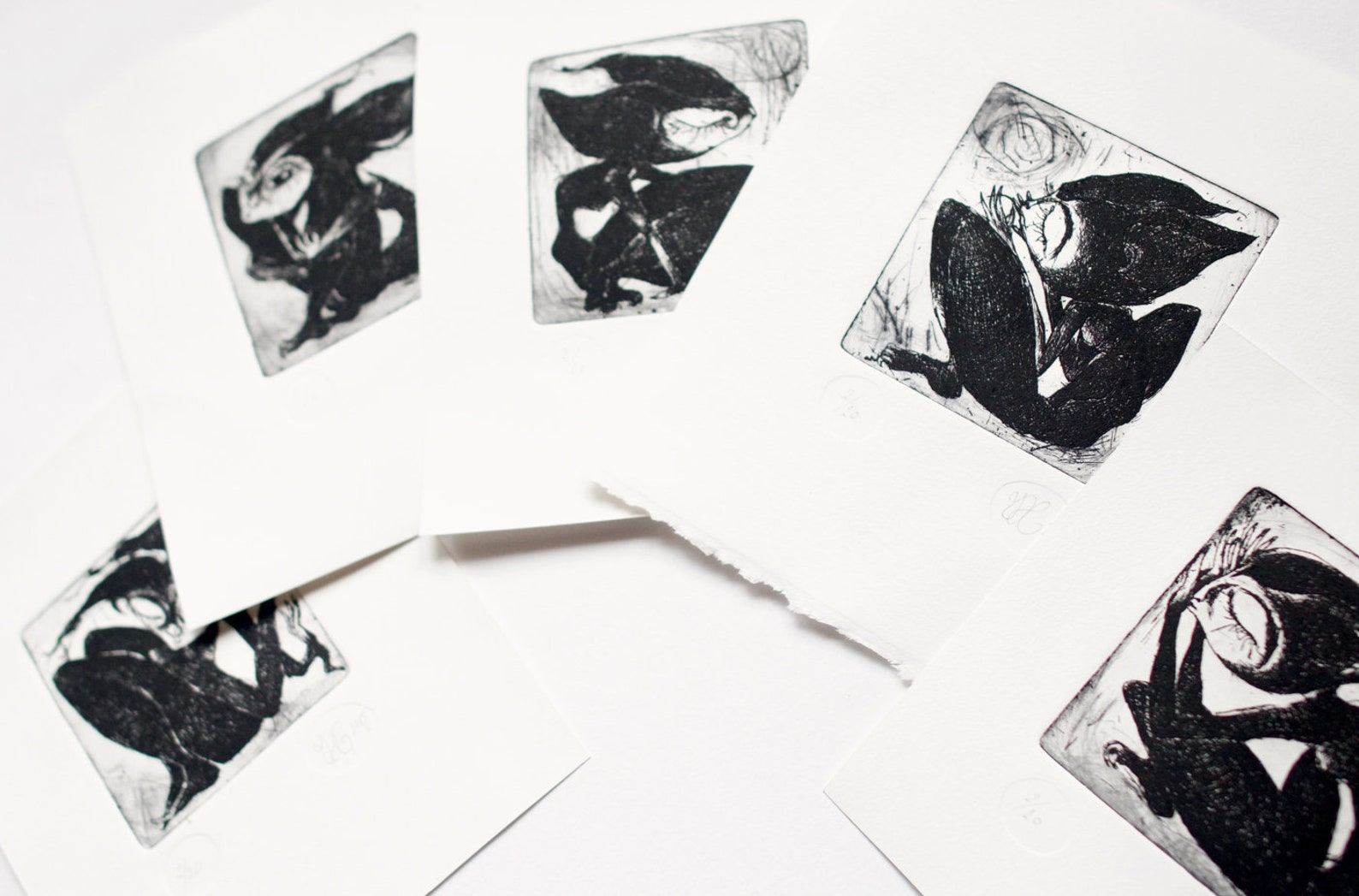 Original Etchings Small Black and White Fantasy Creatures Wall Art Unusual Art Weird Art Mini ...