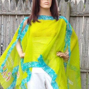 2 Way Poncho: Lime Green-blue Borders Summer Poncho - Etsy