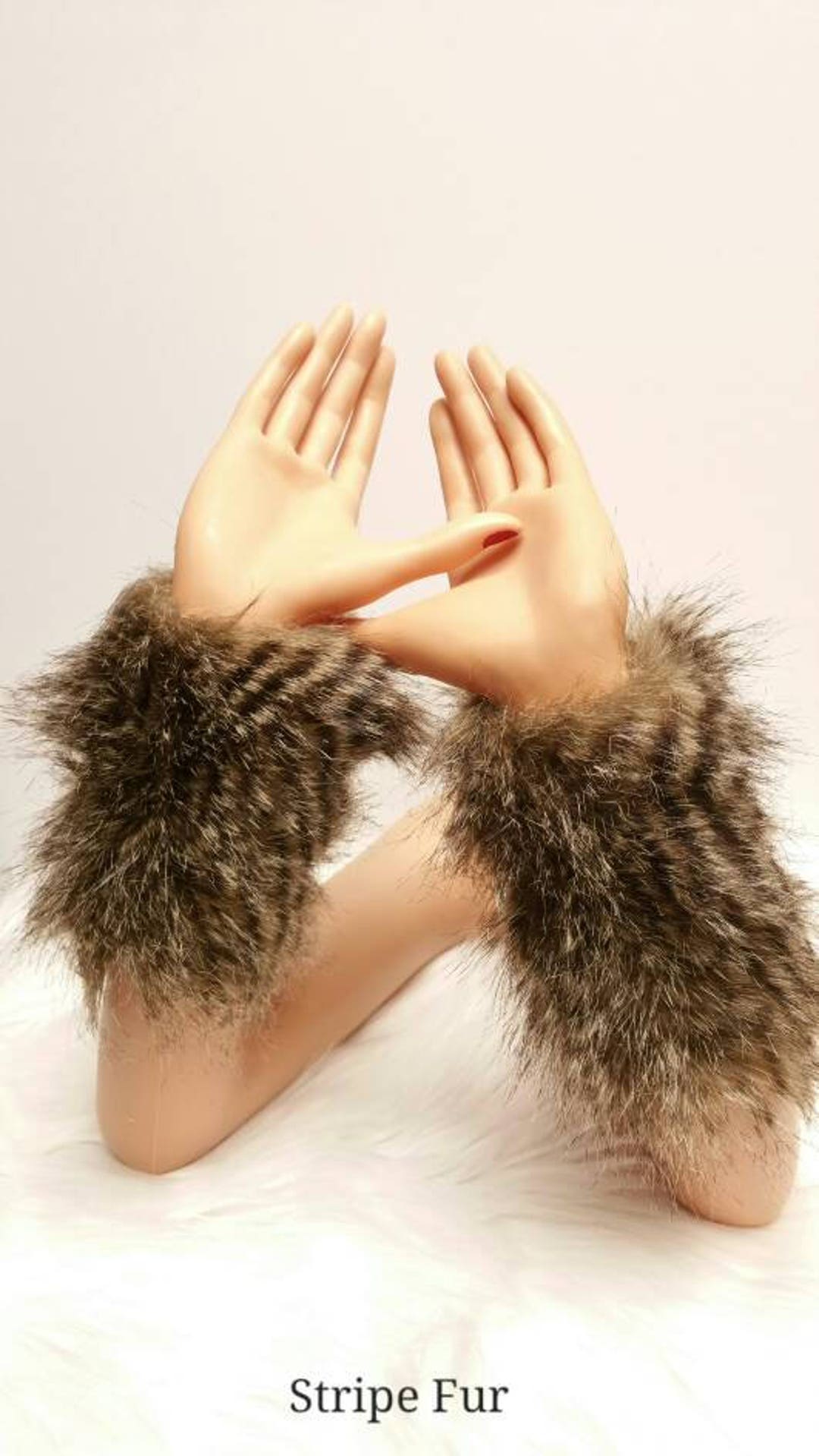 Faux Fur Arm Warmers: Stripe Fur, Soft Bunny, Frosty Forest Green ...