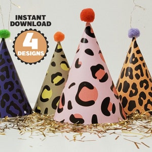DIY Leopard Party Hat Template, Leopard Birthday Decor, Leopard Party ...