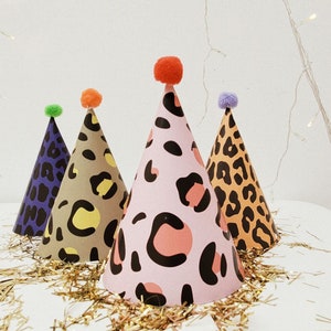 DIY Leopard Party Hat Template, Leopard Birthday Decor, Leopard Party ...
