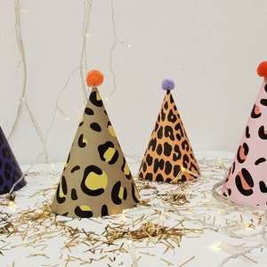 DIY Leopard Party Hat Template, Leopard Birthday Decor, Leopard Party ...