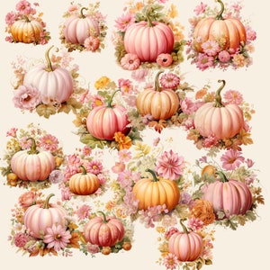 Watercolor Pink Pumpkins Clipart, Gold and Pink Punpkins Png Bundle ...