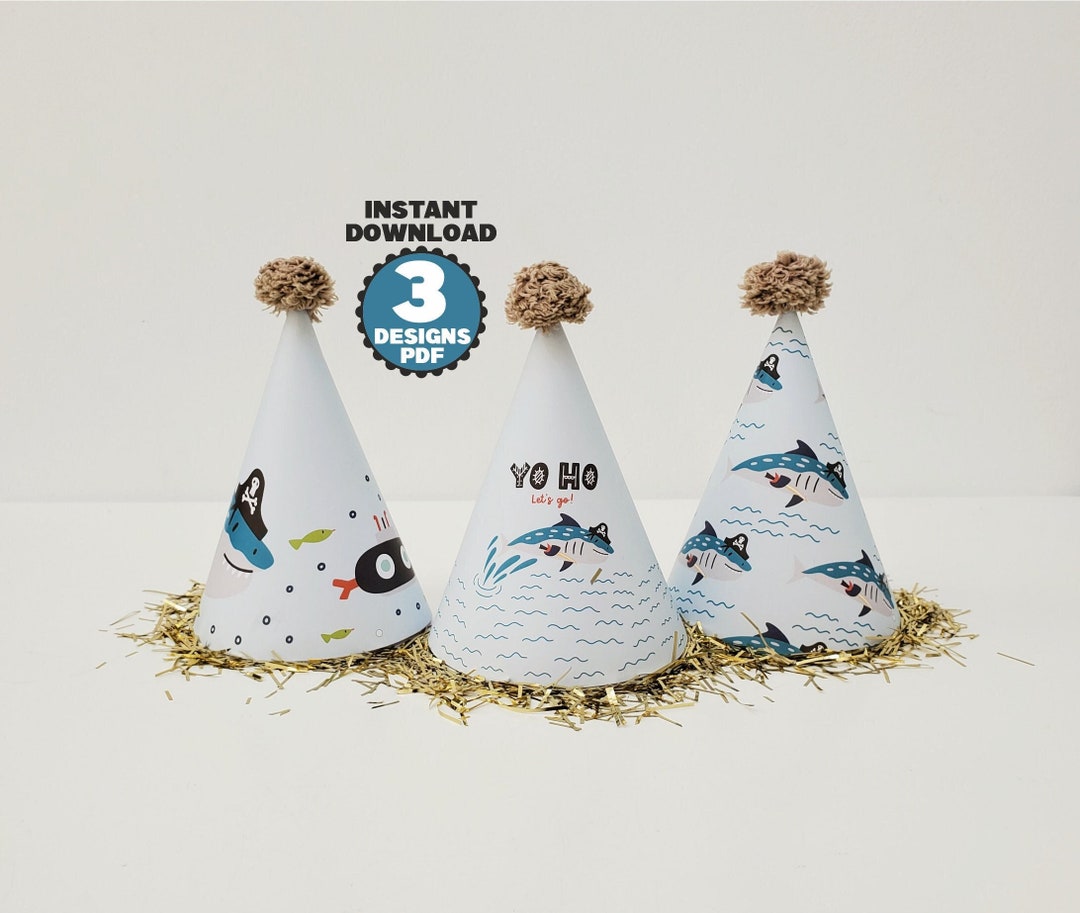 Printable Shark Party Hat, Marine Theme Party Decor, Ocean Party ...