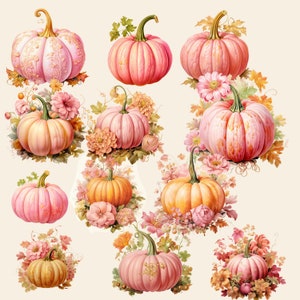 Watercolor Pink Pumpkins Clipart, Gold and Pink Punpkins Png Bundle ...