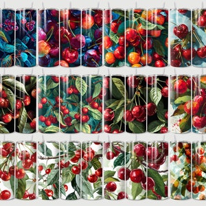Red Cherries Tumbler Wrap Png, Cherry 20 Oz Skinny Tumbler Sublimation ...