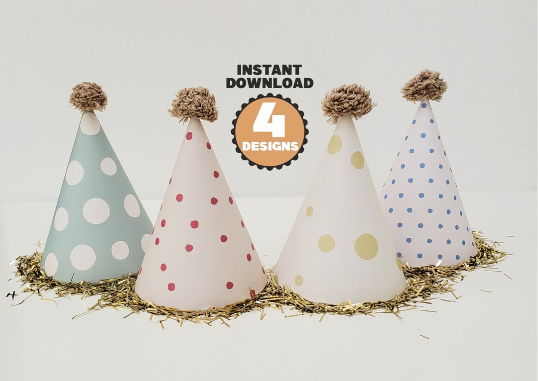 Printable Polka Dot Party Hat, Polka Dot Pattern Birthday Decor, Dots ...