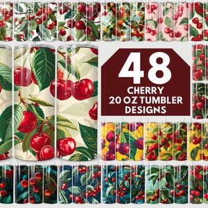 Red Cherries Tumbler Wrap Png, Cherry 20 Oz Skinny Tumbler Sublimation ...