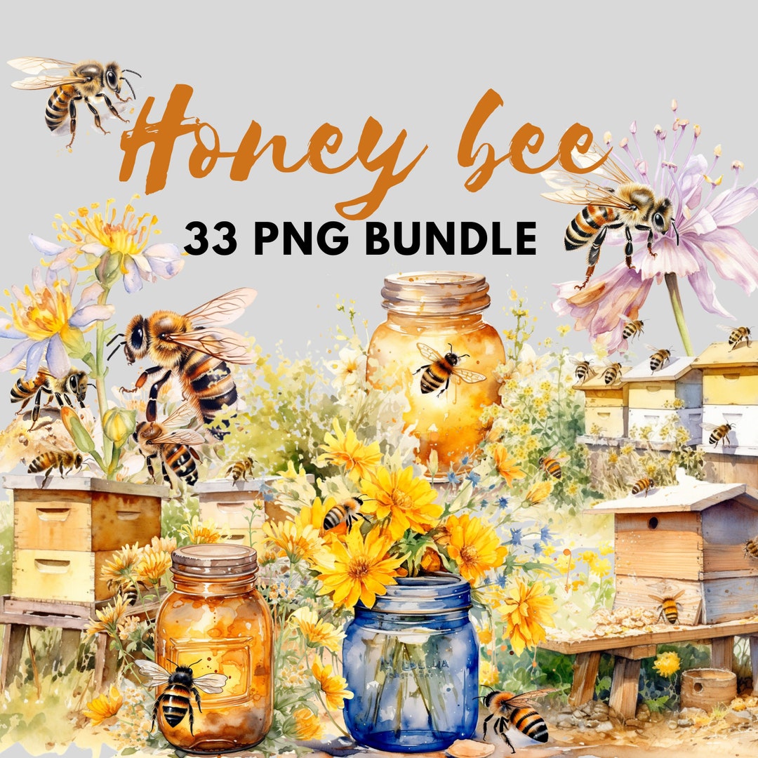 Watercolor Honey Bee Clipart, Honeycomb Png Bundle, Bumble Bee Png, Bee ...