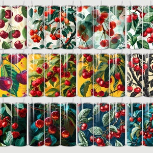 Red Cherries Tumbler Wrap Png, Cherry 20 Oz Skinny Tumbler Sublimation ...