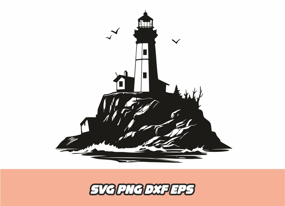 Lighthouse Svg, Lighthouse on the Rocks Silhouette, Lighthouse Png ...
