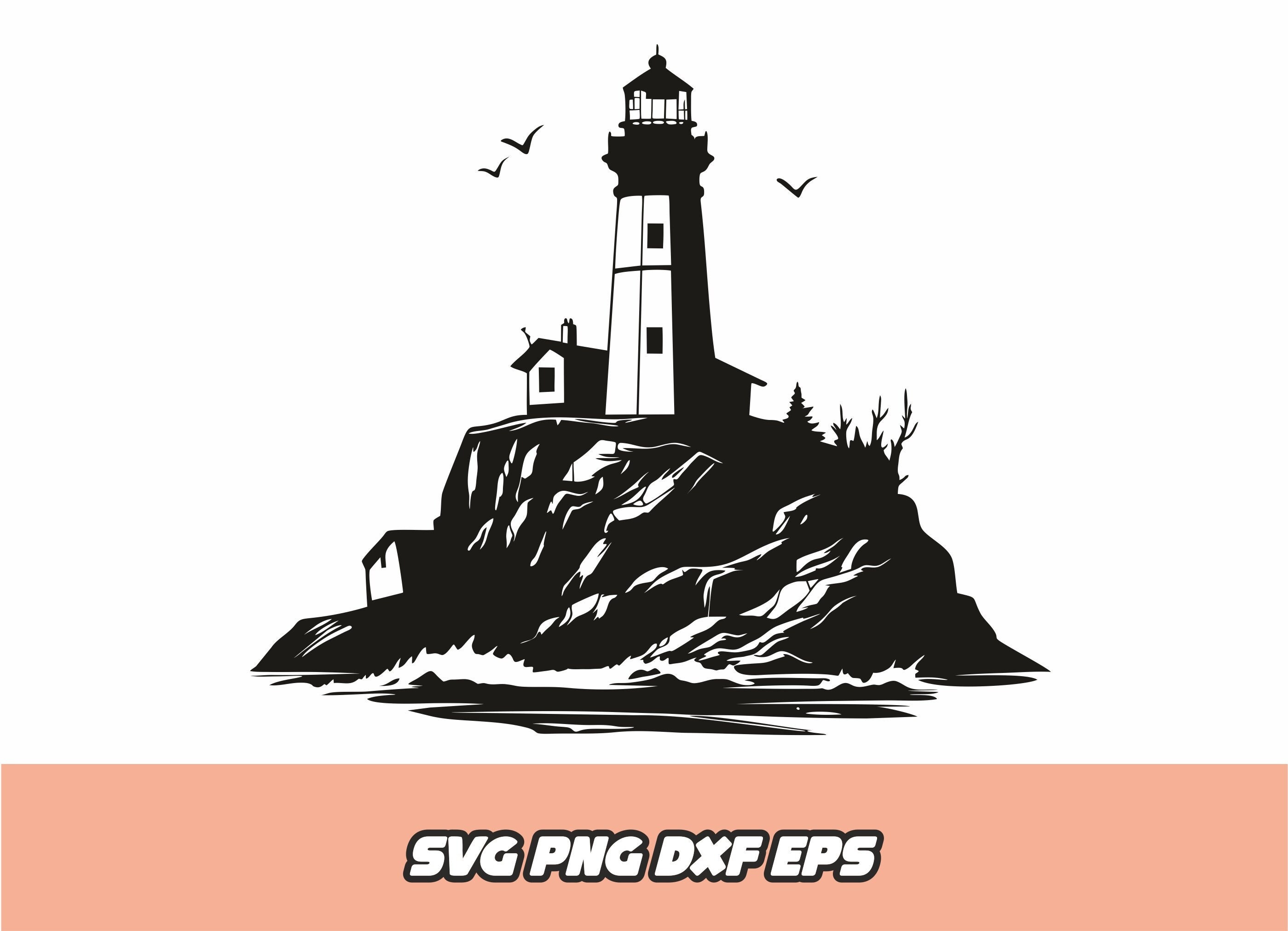 Lighthouse Svg, Lighthouse on the Rocks Silhouette, Lighthouse Png ...