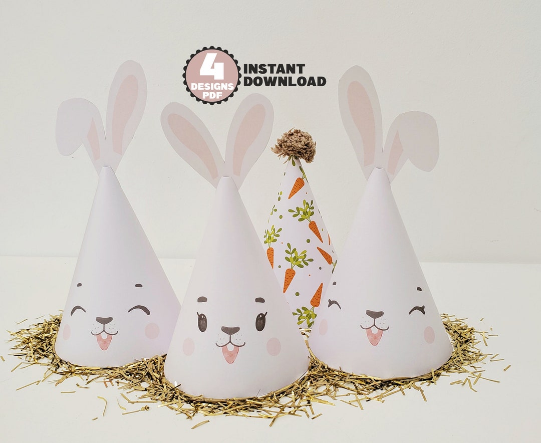 Printable Bunny Party Hat, Rabbit Pattern Birthday Decor, Bunny Face ...