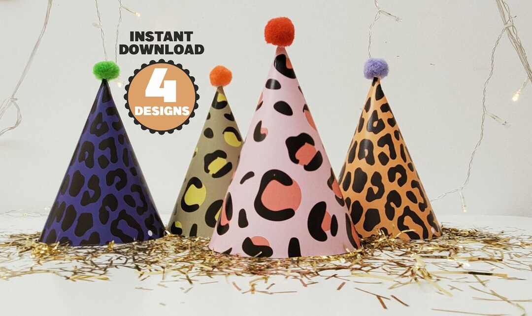 DIY Leopard Party Hat Template, Leopard Birthday Decor, Leopard Party ...