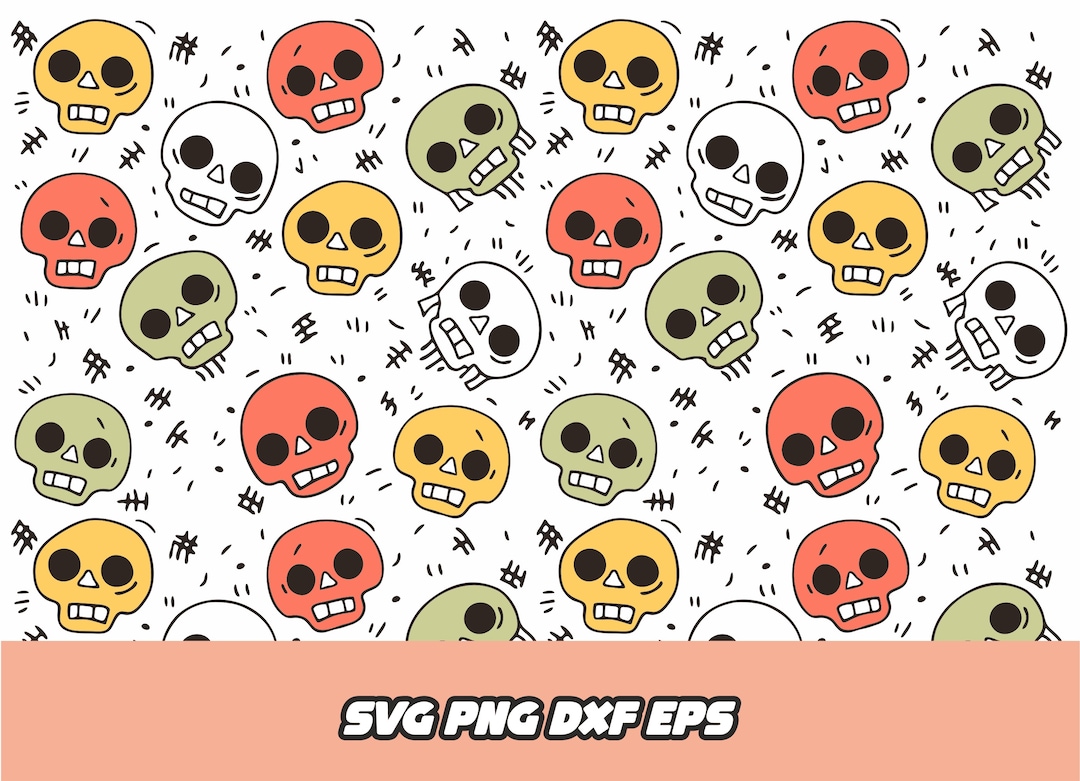 Seamless Skull Pattern Svg, Seamless Skeleton Pattern, Cartoon Skull ...