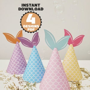 Printable Mermaid Party Hat, Mermaid Party Decor, Mermaid Birthday Hat ...