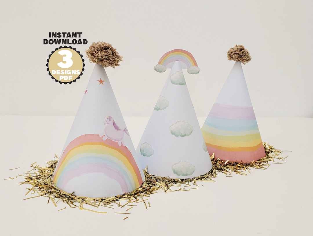 Printable Rainbow Party Hat, Rainbow Theme Party Decor, Newborn Party ...