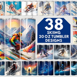 Skiing Tumbler Wrap Png, Downhill Skiing 20 Oz Skinny Tumbler Sublimation Design, Winter Sports ...