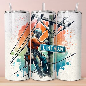 Lineman Tumbler Wrap Png, Lineworker 20 Oz Skinny Tumbler Sublimation ...