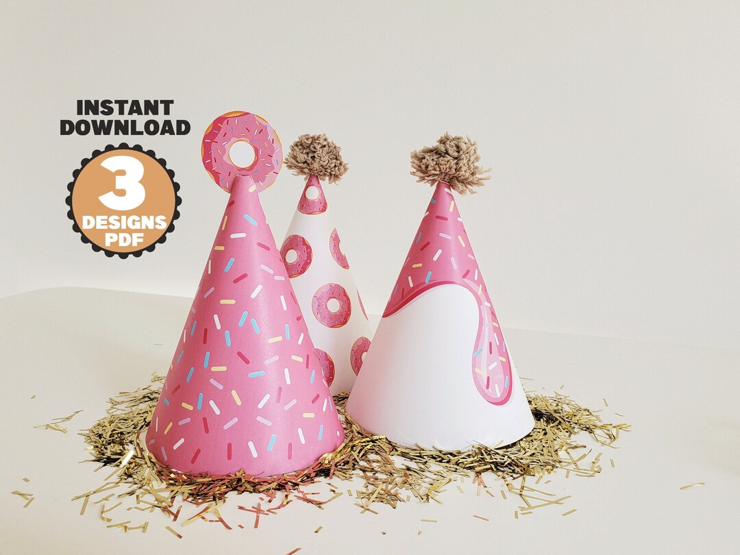 Printable Donut Party Hat, Donut Party Decor, Cute Birthday Hat ...