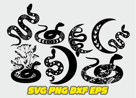 Snake Celestial Svg Black Snake Silhouette Snake Moon Svg | Etsy