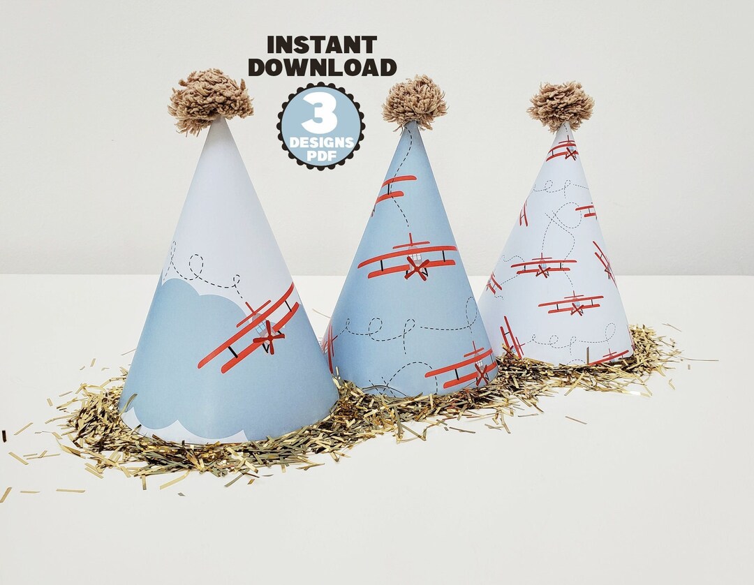 Printable Airplane Party Hat, Flying Plane Party Decor, Air Craft Party ...
