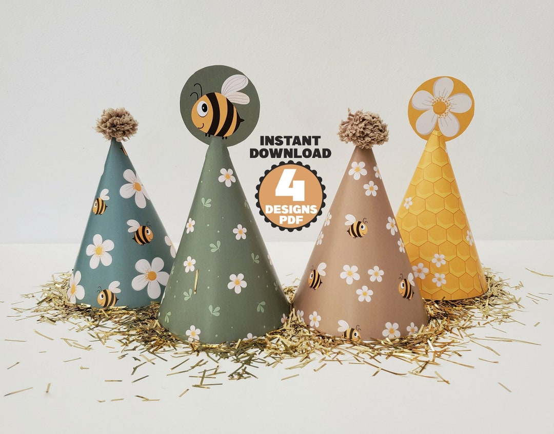 Printable Honey Bee Party Hat, Honey Birthday Decor, Cute Bee Party ...