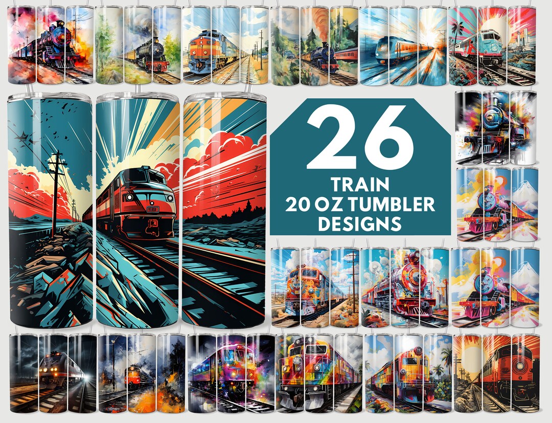Train Tumbler Wrap Png, Railroad 20 Oz Skinny Tumbler Sublimation ...