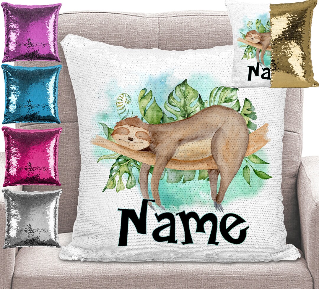Personalized Sloth Sequin Mermaid Cushion Cover Magic Pillow - Etsy España