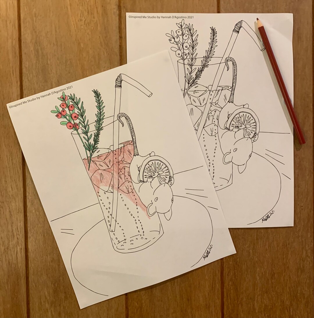 Christmas Gin Mouse Coloring Page, Digital PDF. - Etsy