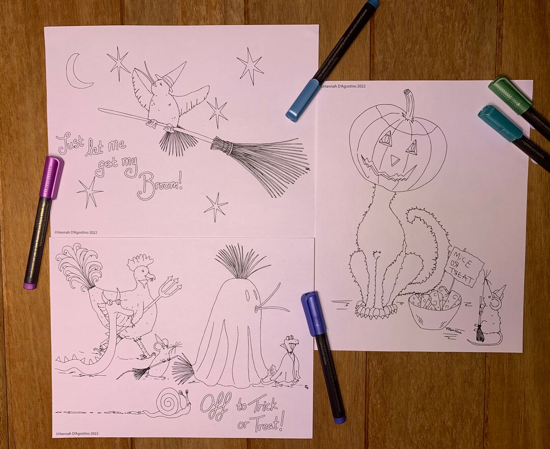 Halloween Scribble Farm Three Coloring Page Digital PDF Bundle - Etsy