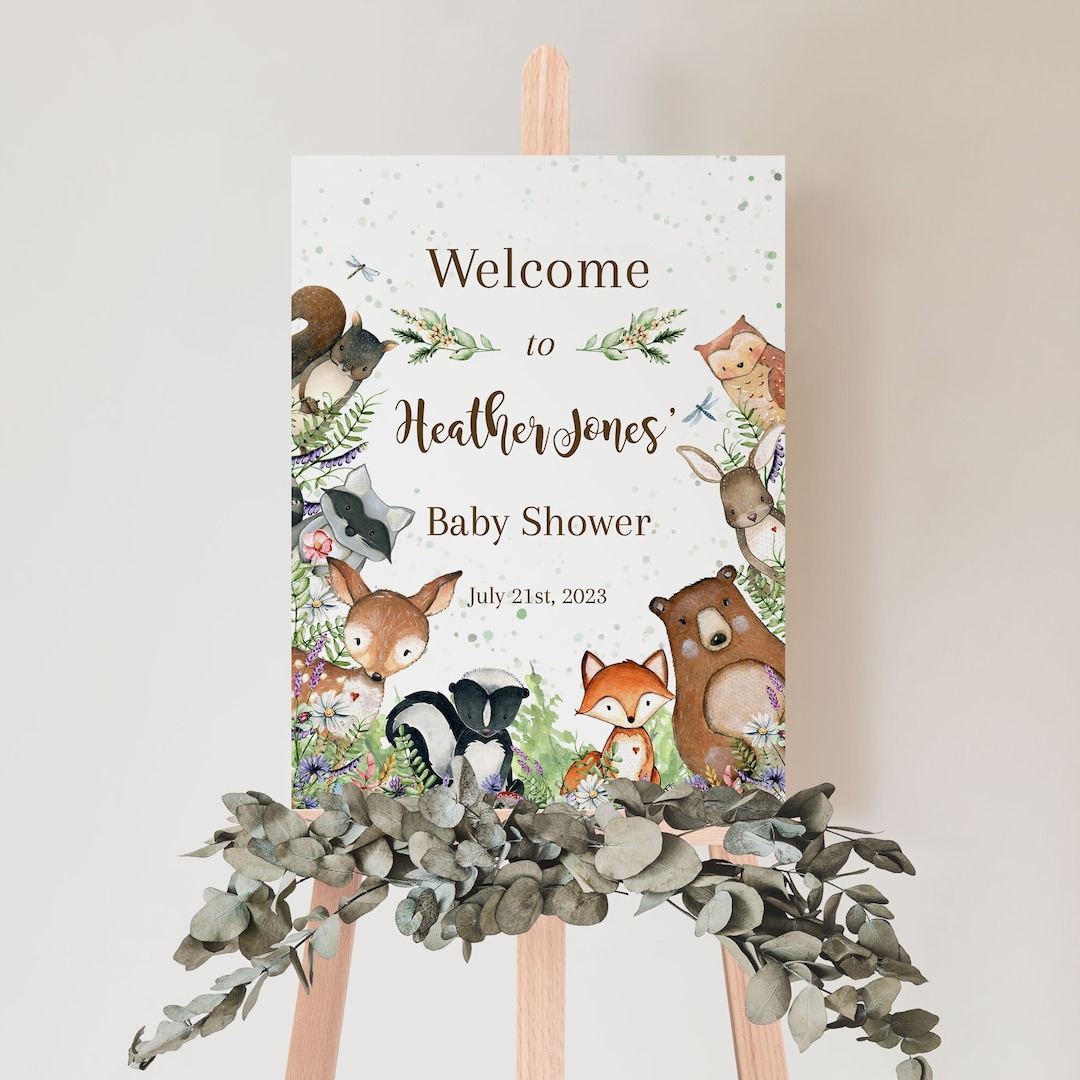 Woodland Creatures Baby Shower Welcome Sign, Decorations for Forest or ...