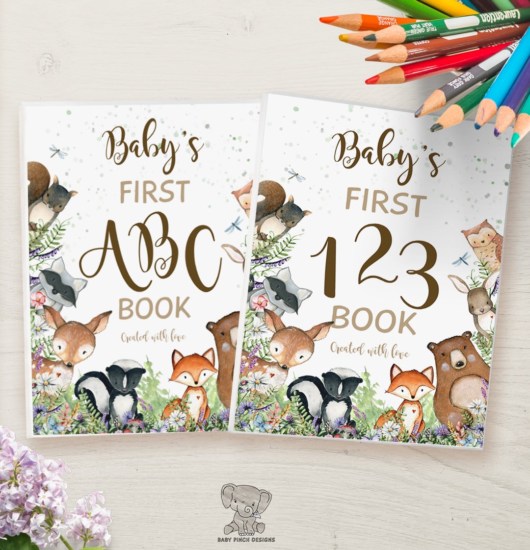 Woodland Baby Shower Alphabet and Numbers Coloring Bundle, Guest Book ...