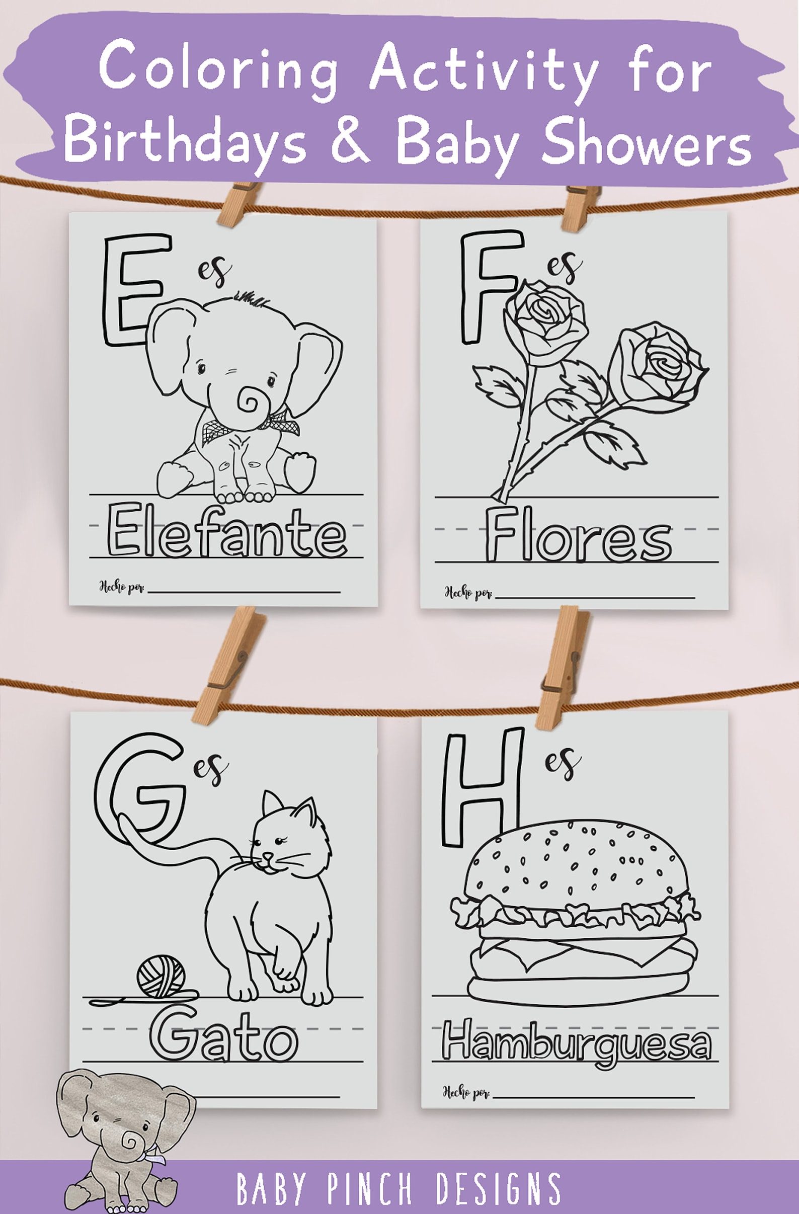 Spanish ABC Coloring Book Juegos De Baby Shower Alternative | Etsy