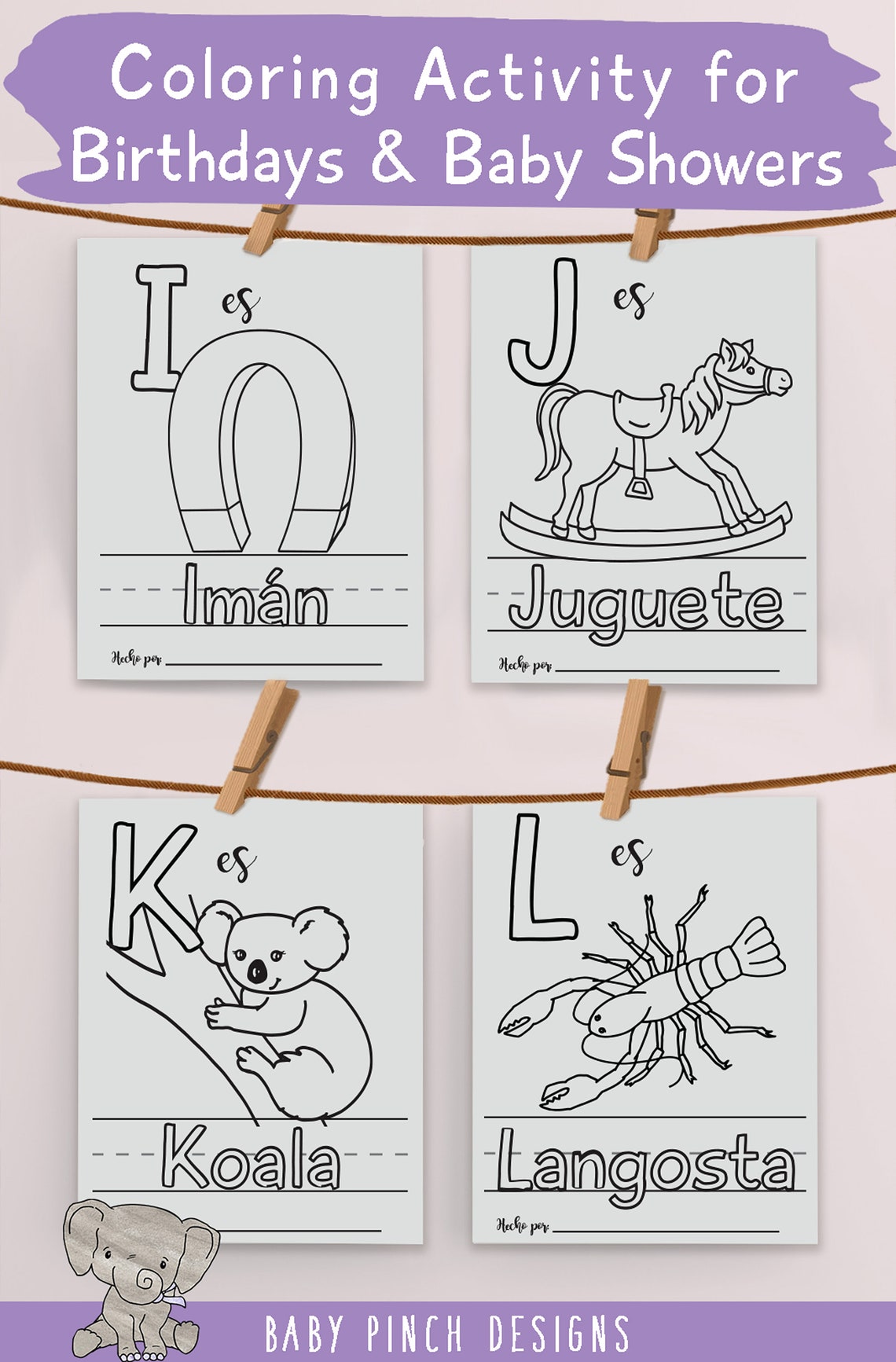 Spanish ABC Coloring Book Juegos De Baby Shower Alternative | Etsy