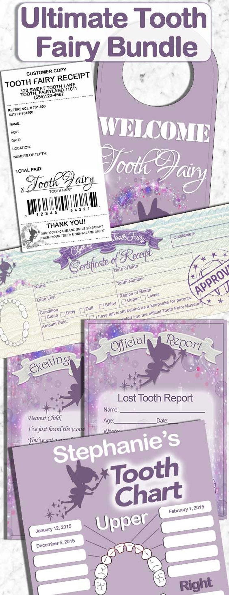 Tooth Fairy Note Receipt Certificate Lost Teeth Chart Door - Etsy