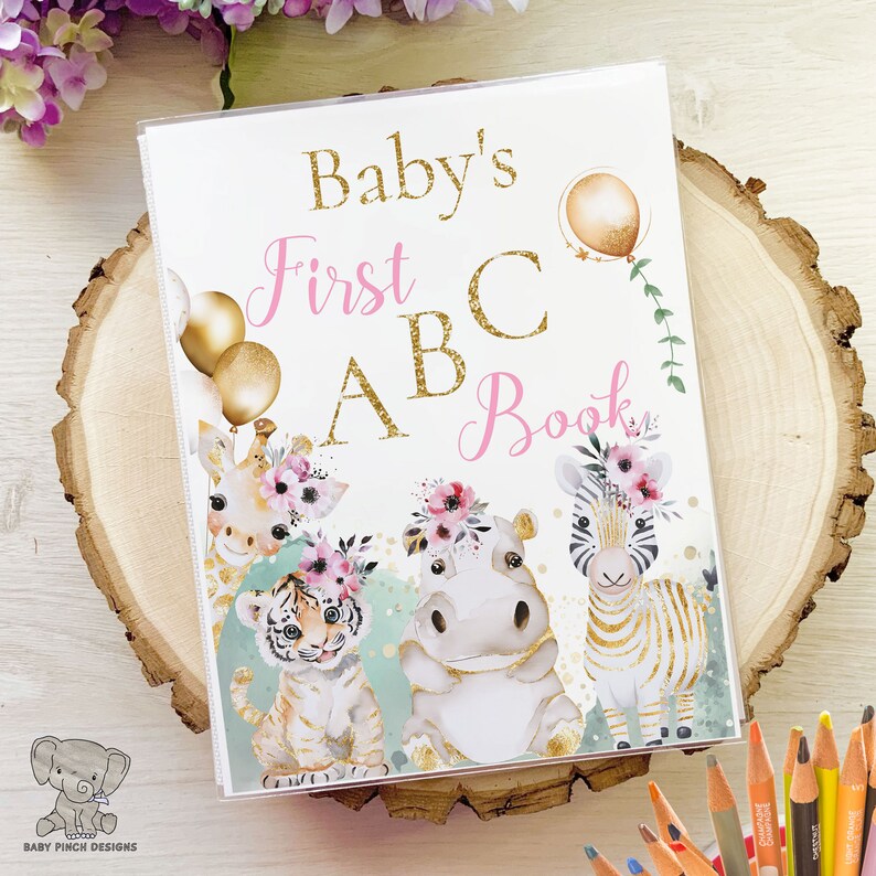 Editable Safari Zoo Animal ABC Coloring Book, Gold Blush Jungle Baby ...