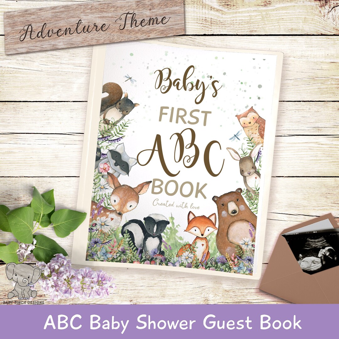Adventure Baby Shower ABC Guest Book, Woodland Coloring Activity for ...