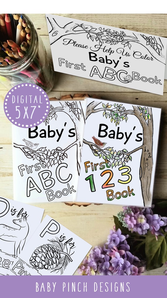 Woodland ABC 123 Digital Bundle Baby Shower Coloring Book | Etsy