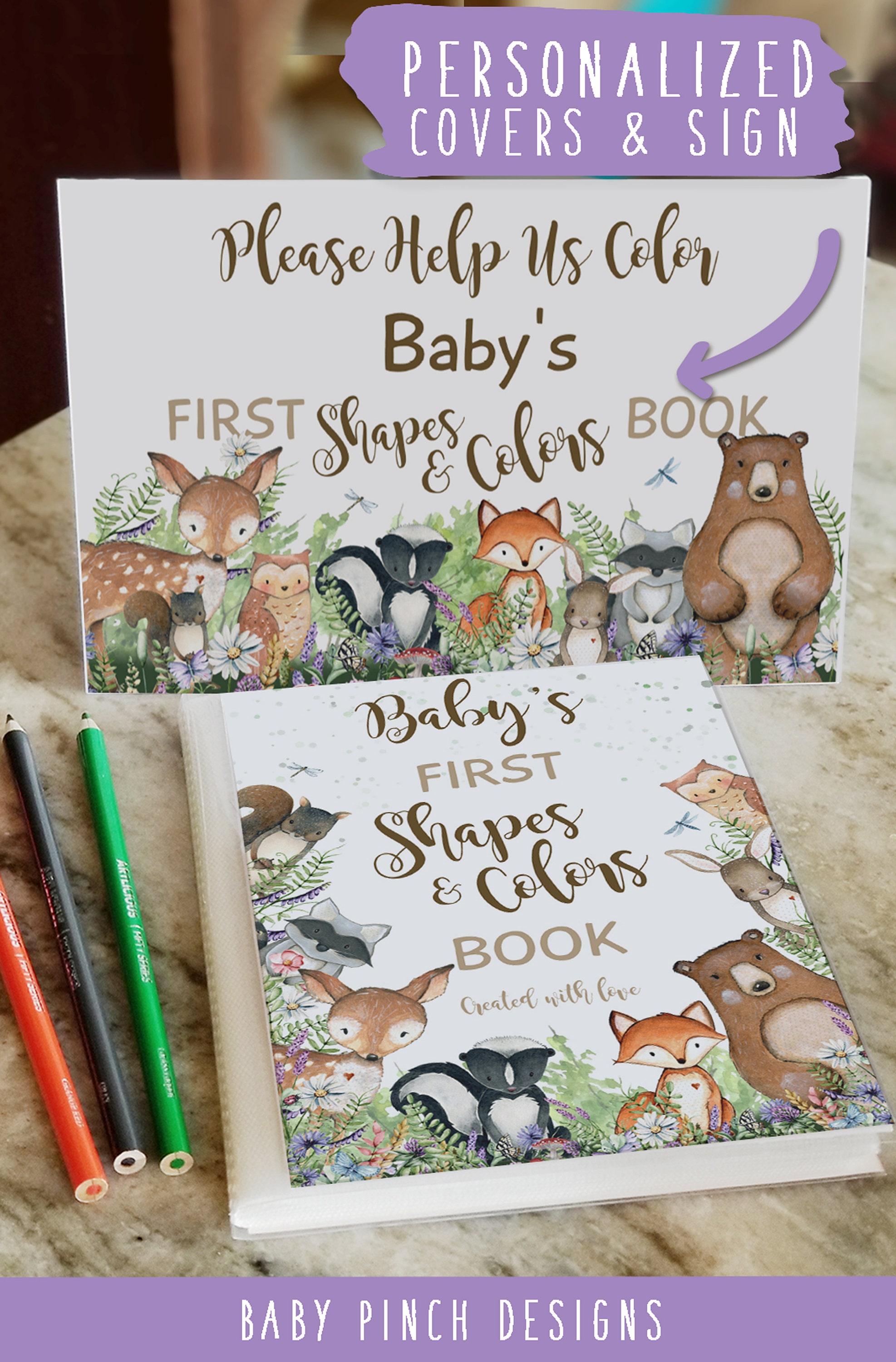 Woodland Baby Shower ABC Guest Book, First Shapes & Colors Coloring ...