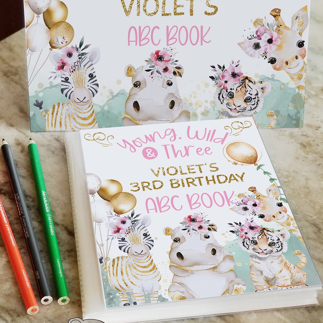 Editable Safari Zoo Animal ABC Coloring Book, Gold Blush Jungle Baby ...