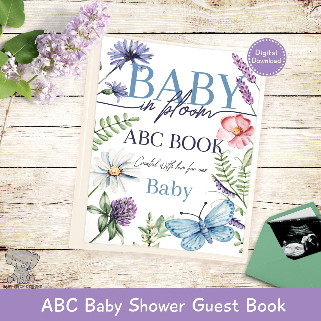 Baby in Bloom Shower ABC Guest Book, Wildflower Coloring Activity for ...